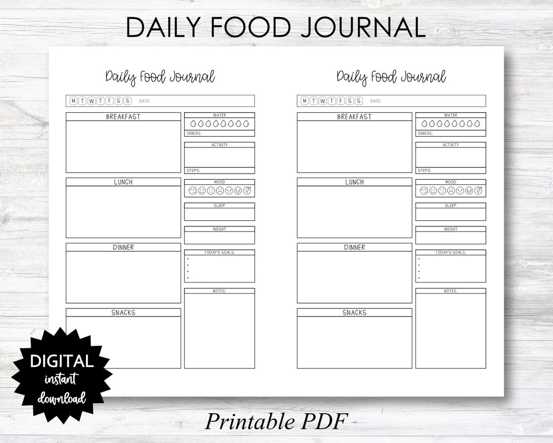 Daily Food Journal, Daily Food Journal Printable, Daily Food Journal ...
