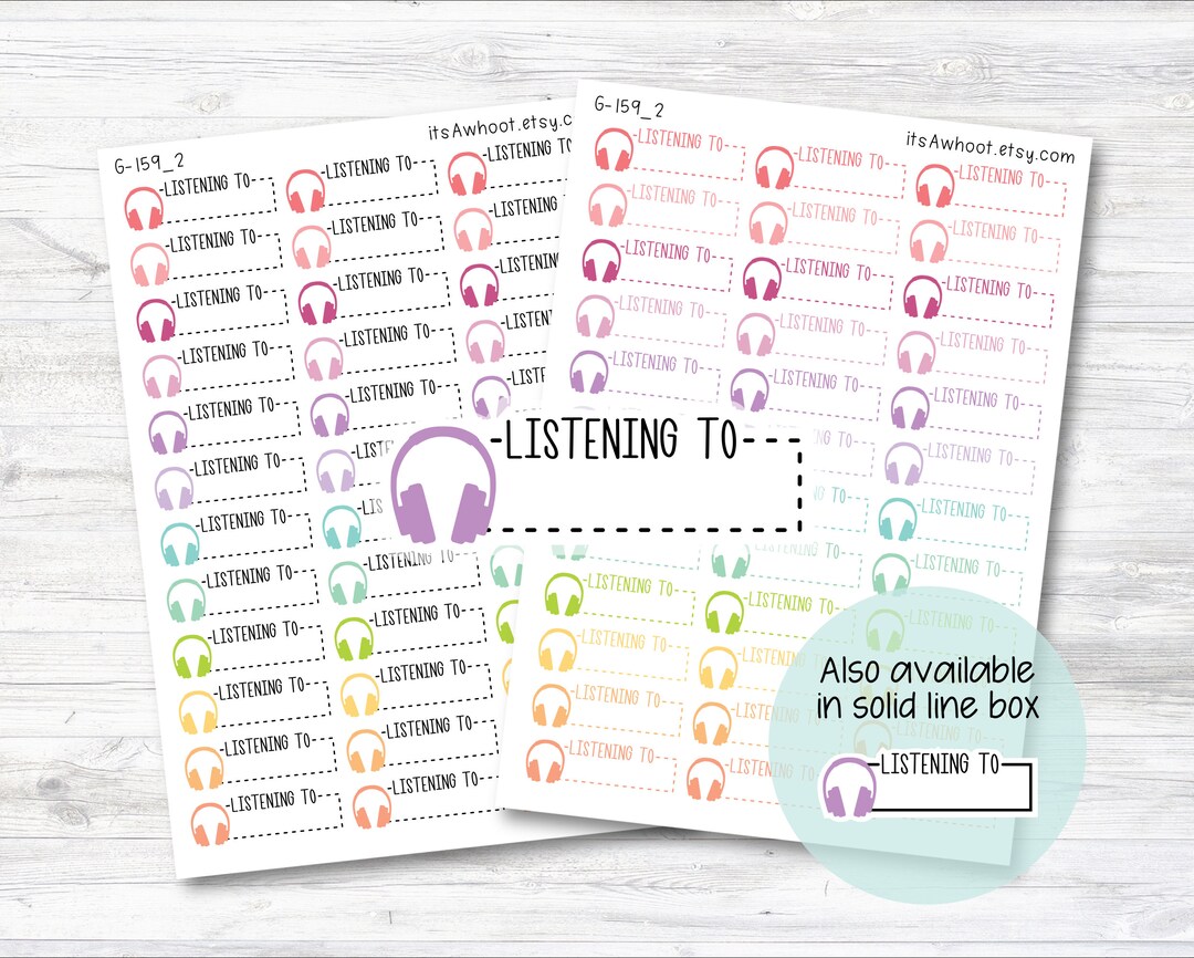 Listening to Stickers / Headphones Quarter Box Label Planner Stickers ...