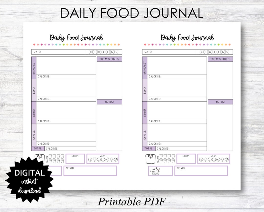 Daily Food Journal, Daily Food Journal Printable, Daily Food Journal ...