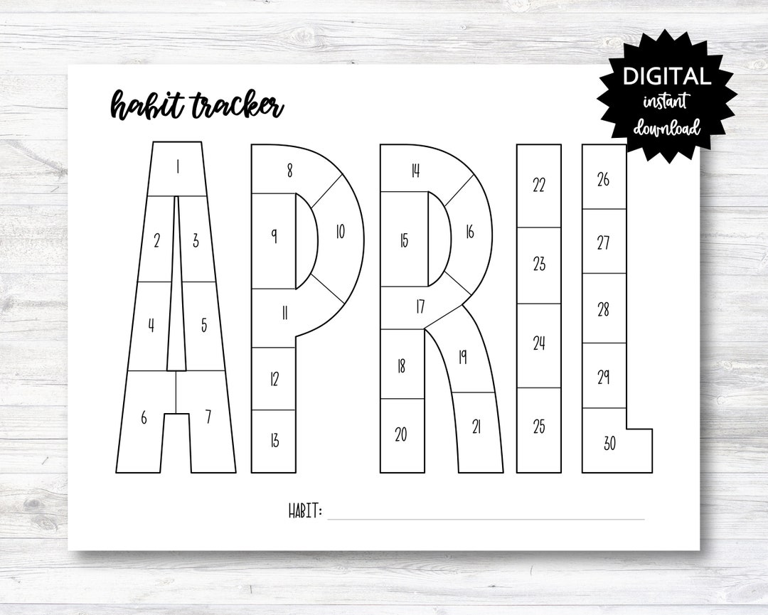April Habit Tracker Coloring Sheet Printable, Month Habit Tracker ...