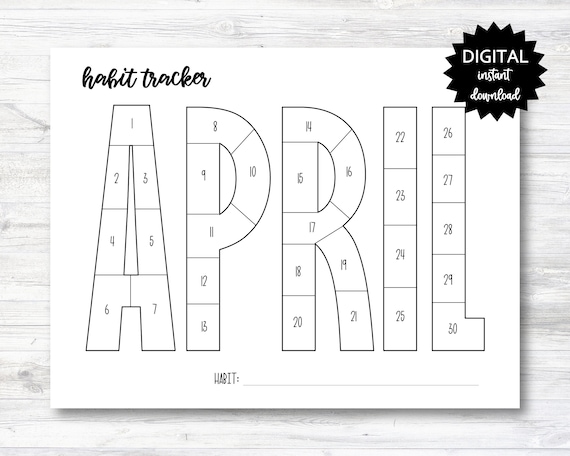 April Habit Tracker Coloring Sheet Printable Month Habit - Etsy