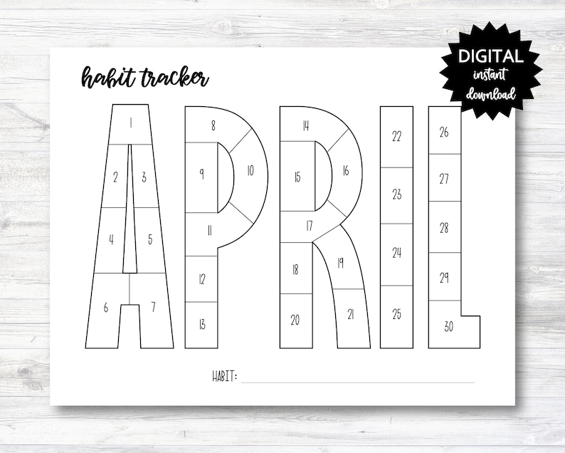April Habit Tracker Coloring Sheet Printable, Month Habit Tracker ...