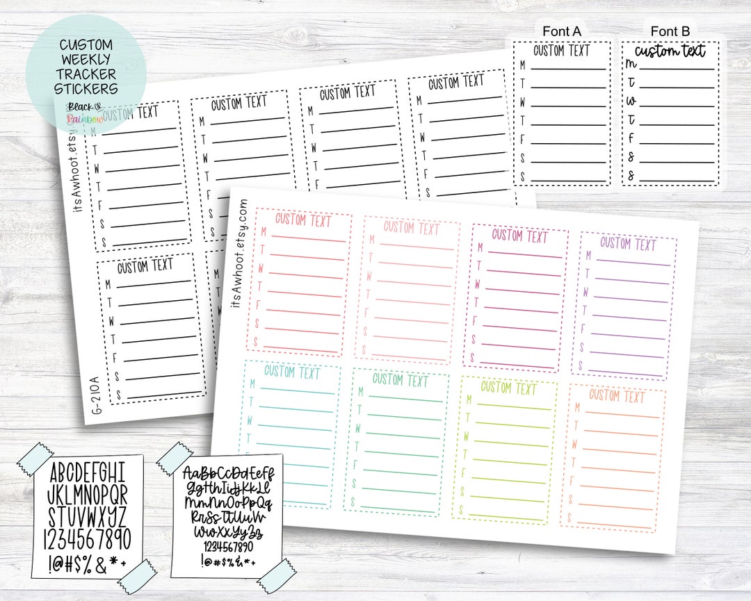 Personalized Weekly Tracker Stickers With Your Custom Text (G210) - Etsy