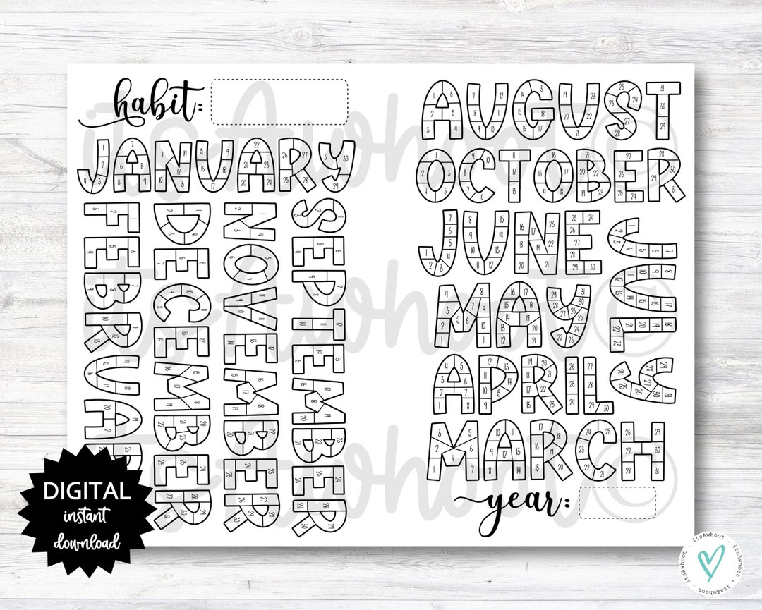 Habit Tracker Coloring Planner Page Printable, Month Habit Tracker ...