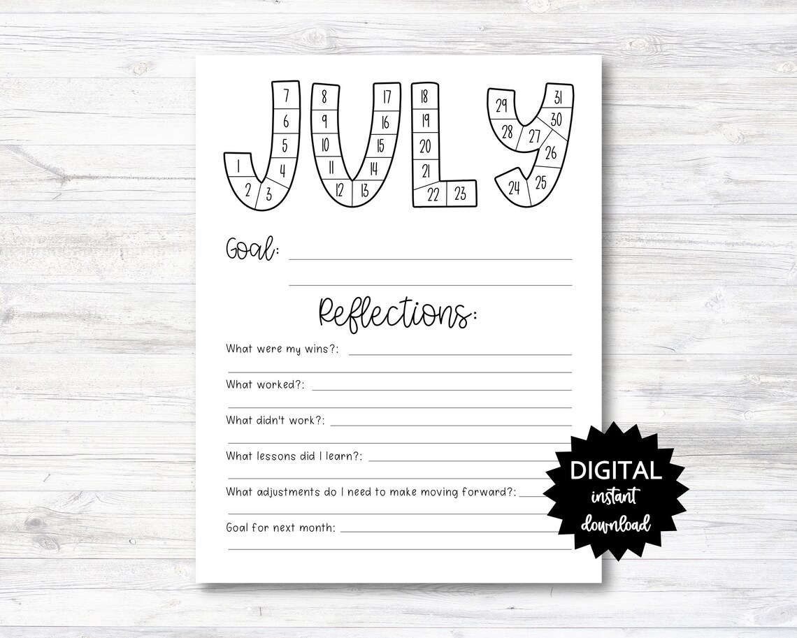 July Habit Tracker Coloring Sheet Printable Month Habit - Etsy