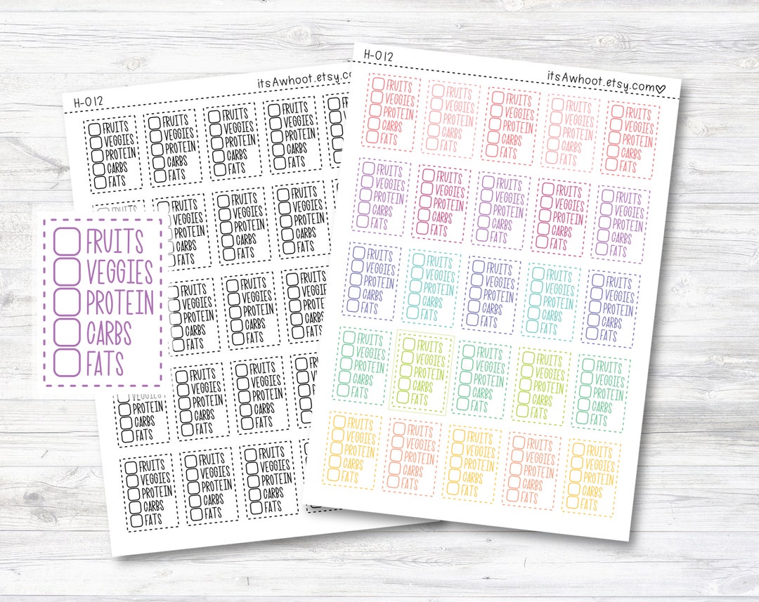 Balanced Eating Check List Stickers, 5 Food Group Tracking Planner ...