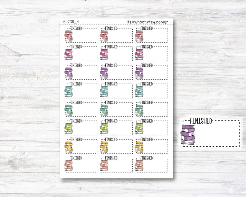 FINISHED With Book Icon Box Label Planner Stickers - LARGE .8