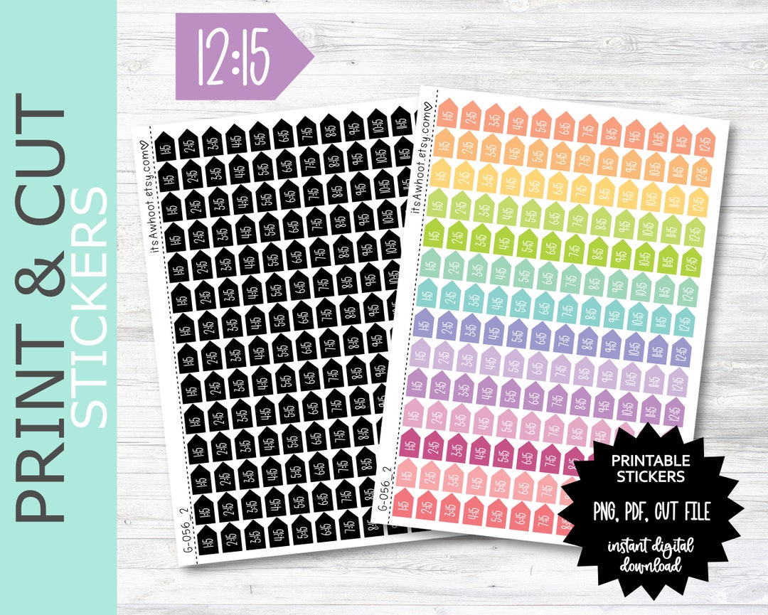 Appointment Time Arrow PRINT & CUT Planner Stickers - 15 Minute ...