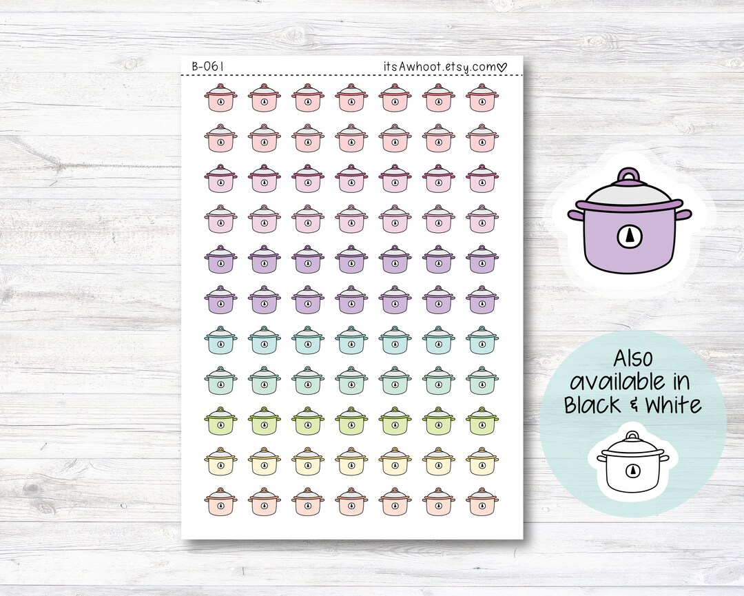 Crock Pot Planner Stickers, Slow Cooker Stickers, Doodle Crock Pot ...