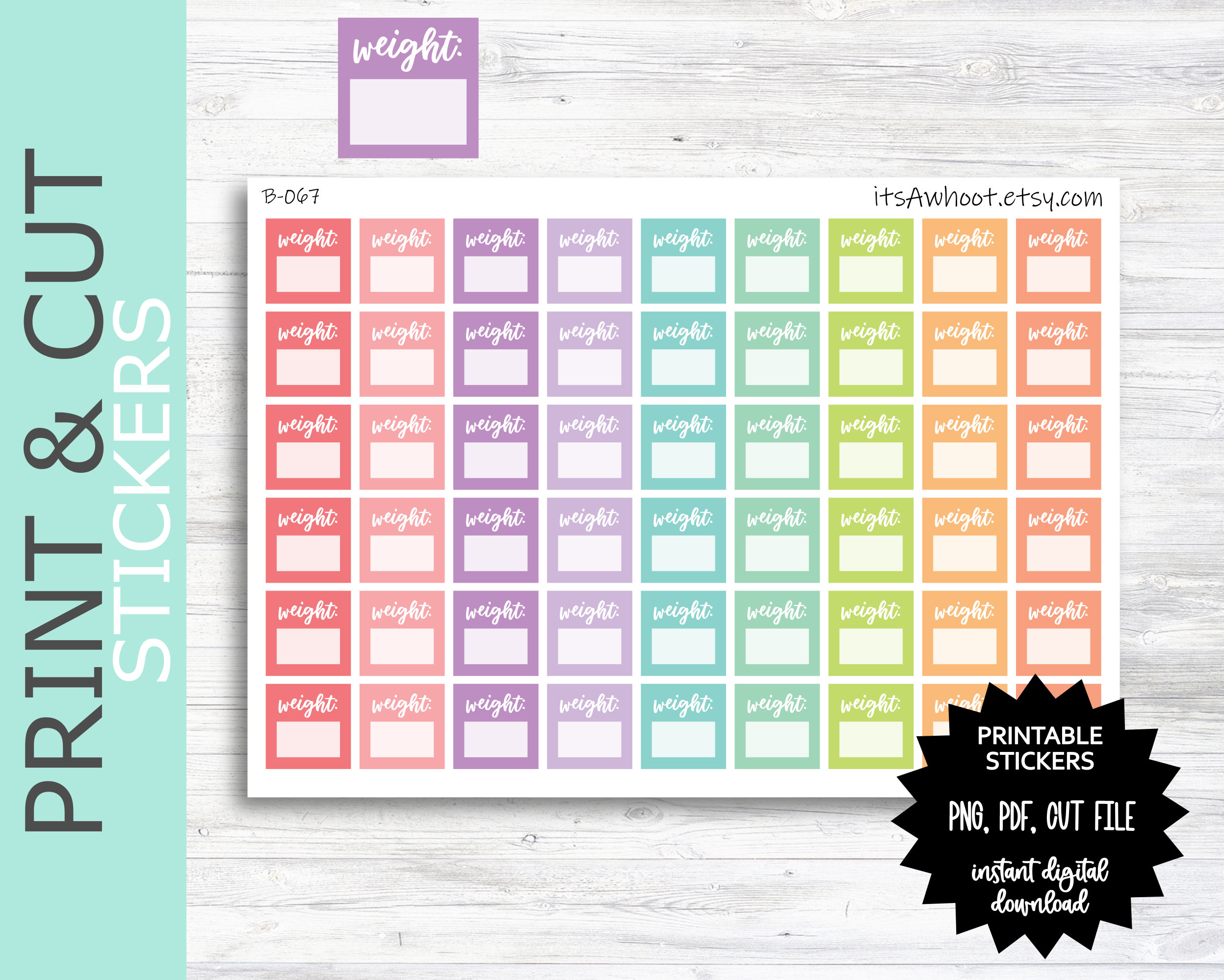 Weight Stickers PRINT & CUT Planner Stickers (B067PC) - Etsy