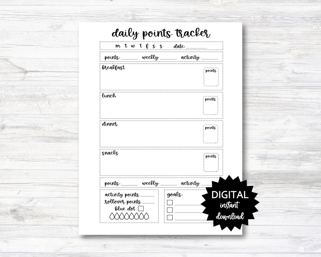 Daily Points Tracking Printable, Point Tracker Planner Page - PRINTABLE ...