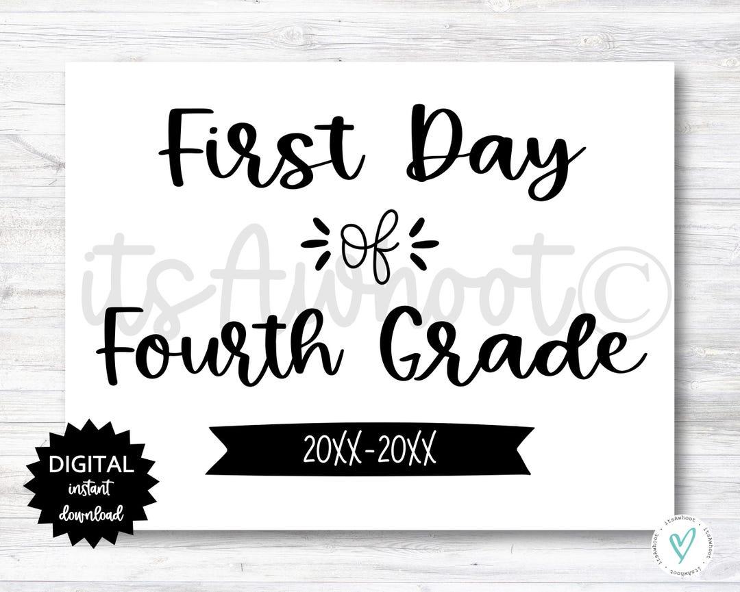 First Day of Fourth Grade Sign - 2025-2026 School Year - PRINTABLE ...