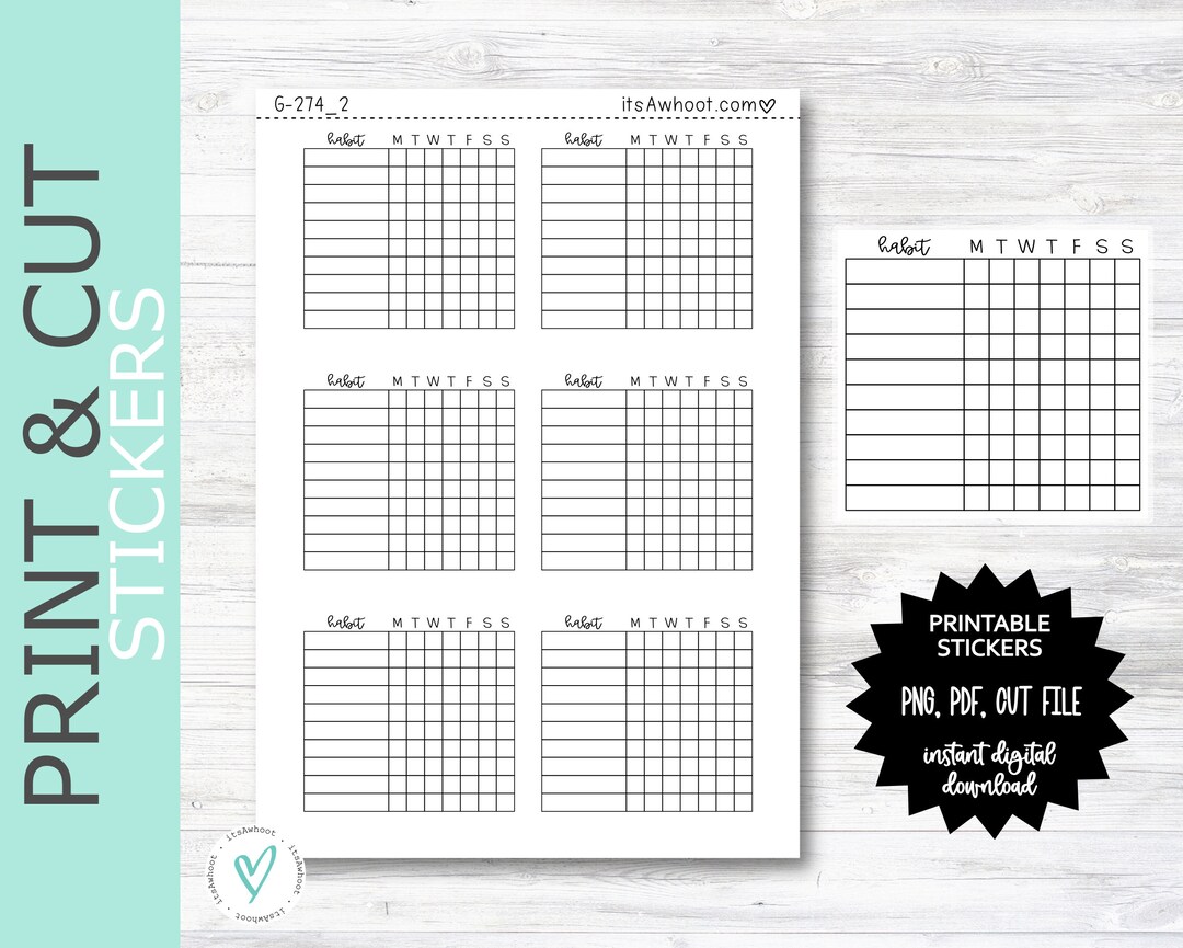 Weekly Habit Tracker Planner Stickers PRINT & CUT Planner Stickers ...
