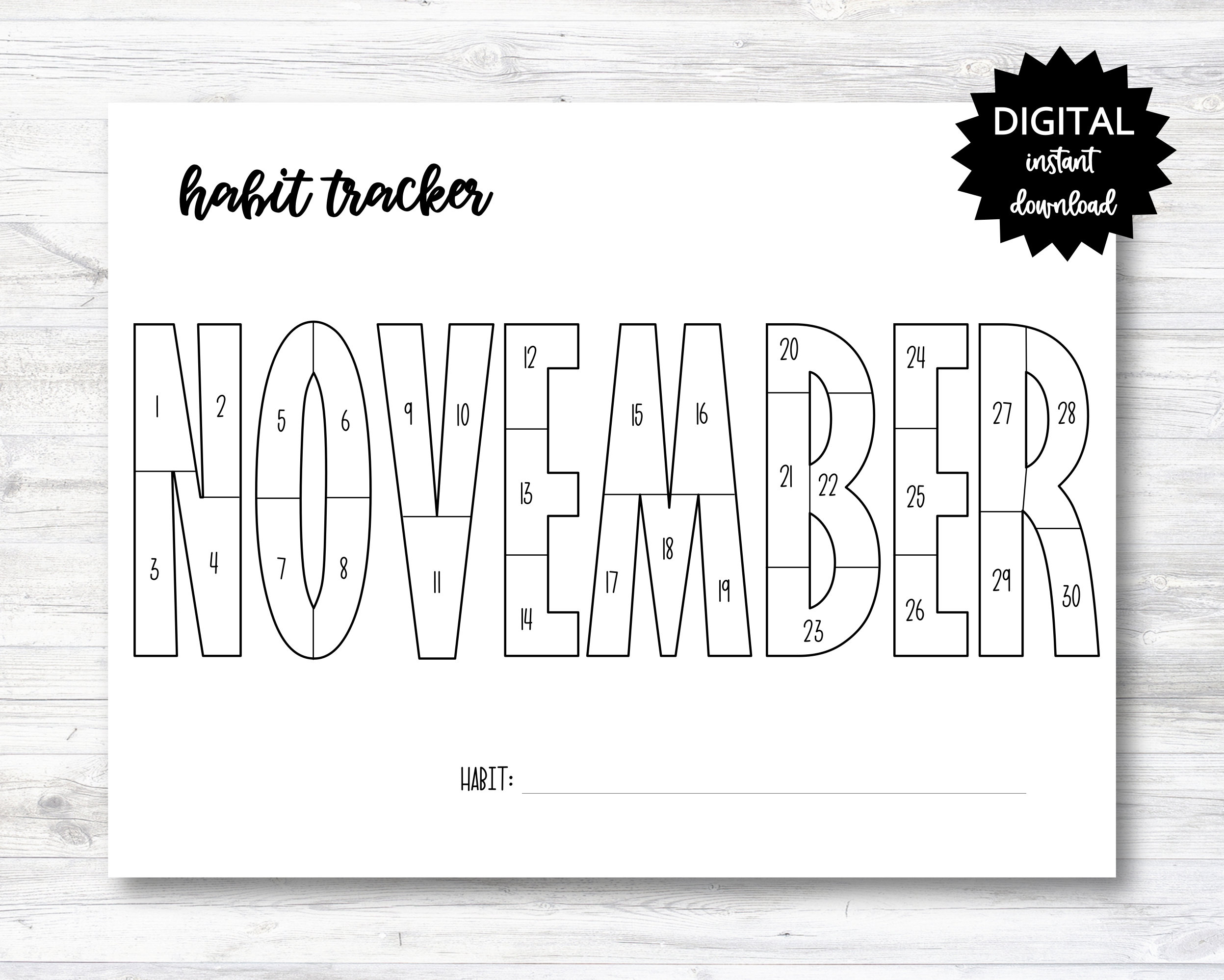 November Habit Tracker Coloring Sheet Printable, Month Habit Tracker ...