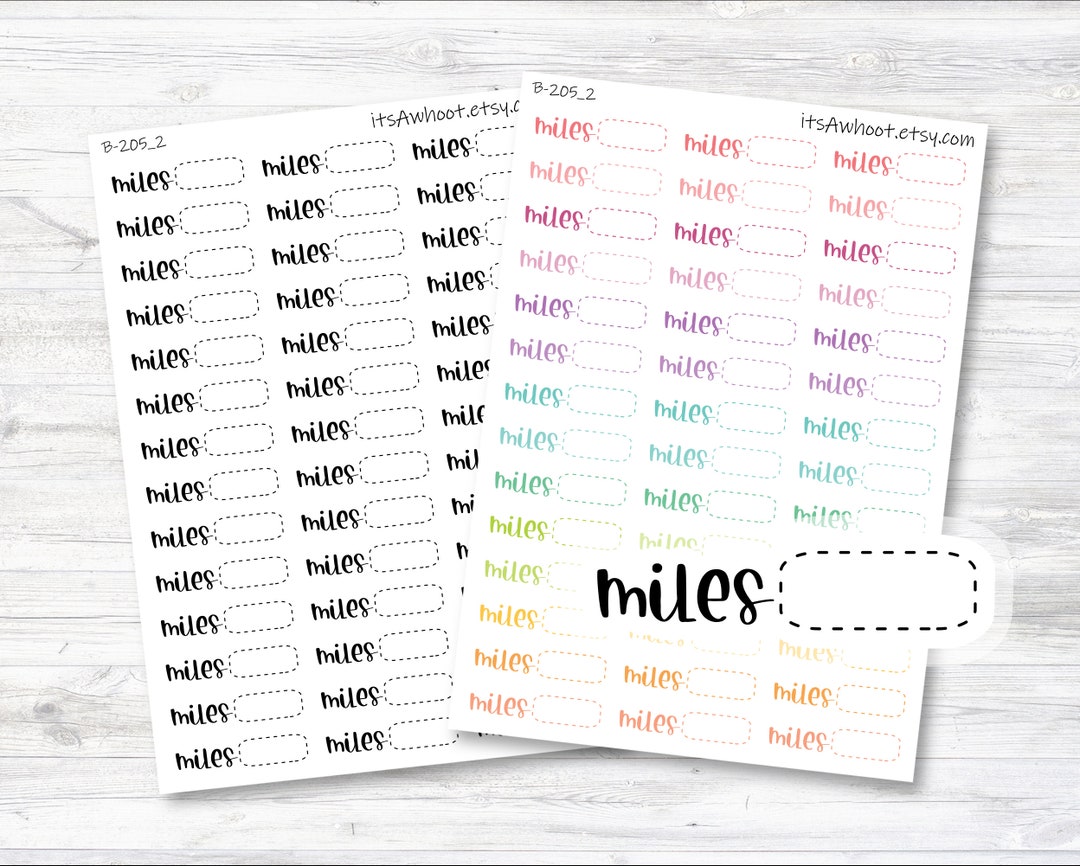 Miles Stickers, Miles Script Planner Stickers, Mile Tracking Stickers ...