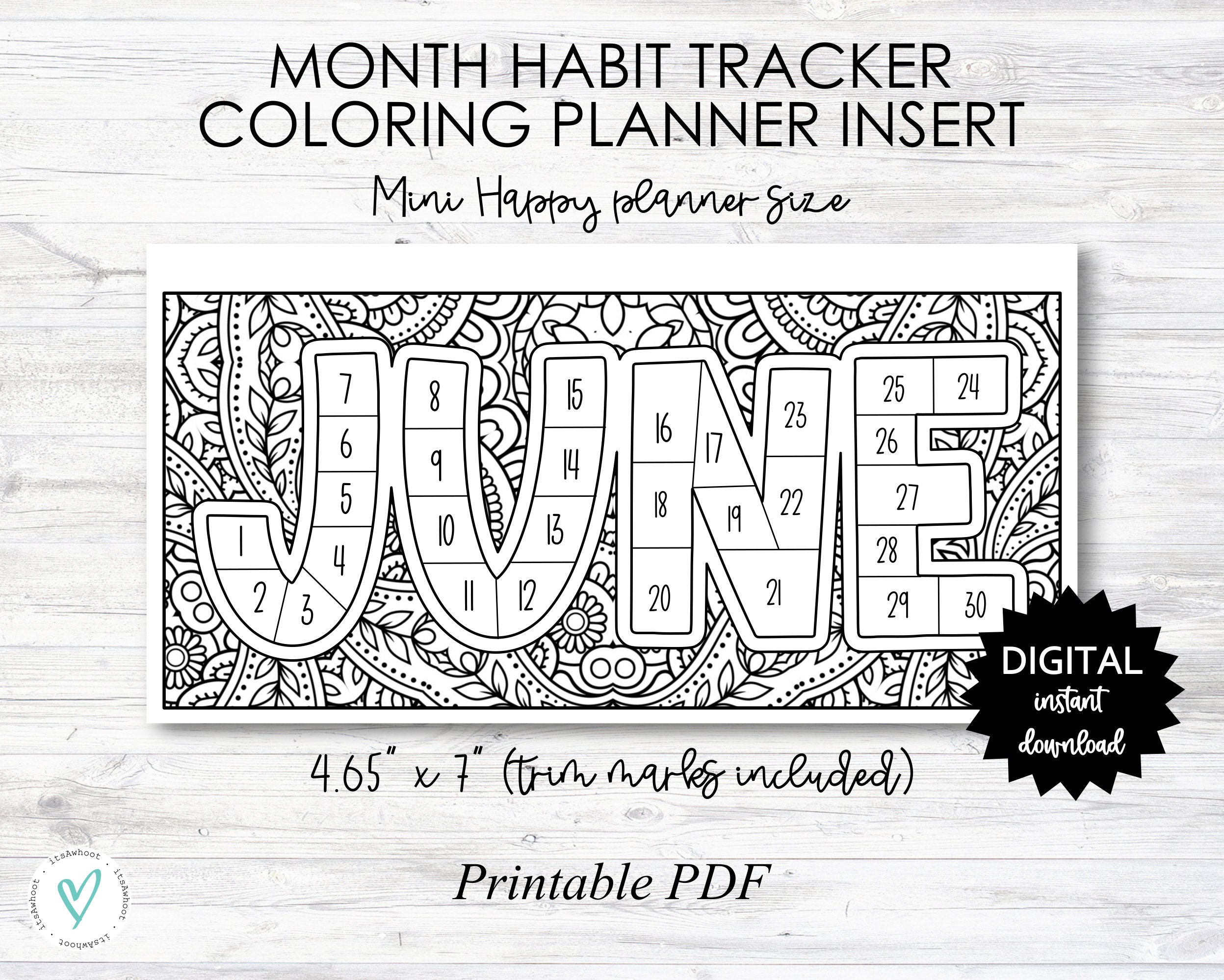 June Habit Tracker Coloring Sheet Printable - Happy Planner MINI Size ...