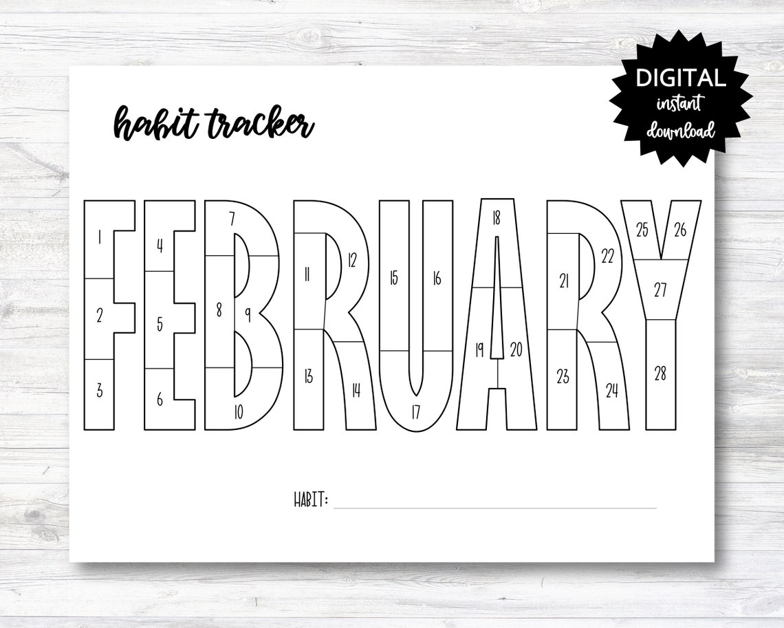 February Habit Tracker Coloring Sheet Printable Month Habit - Etsy