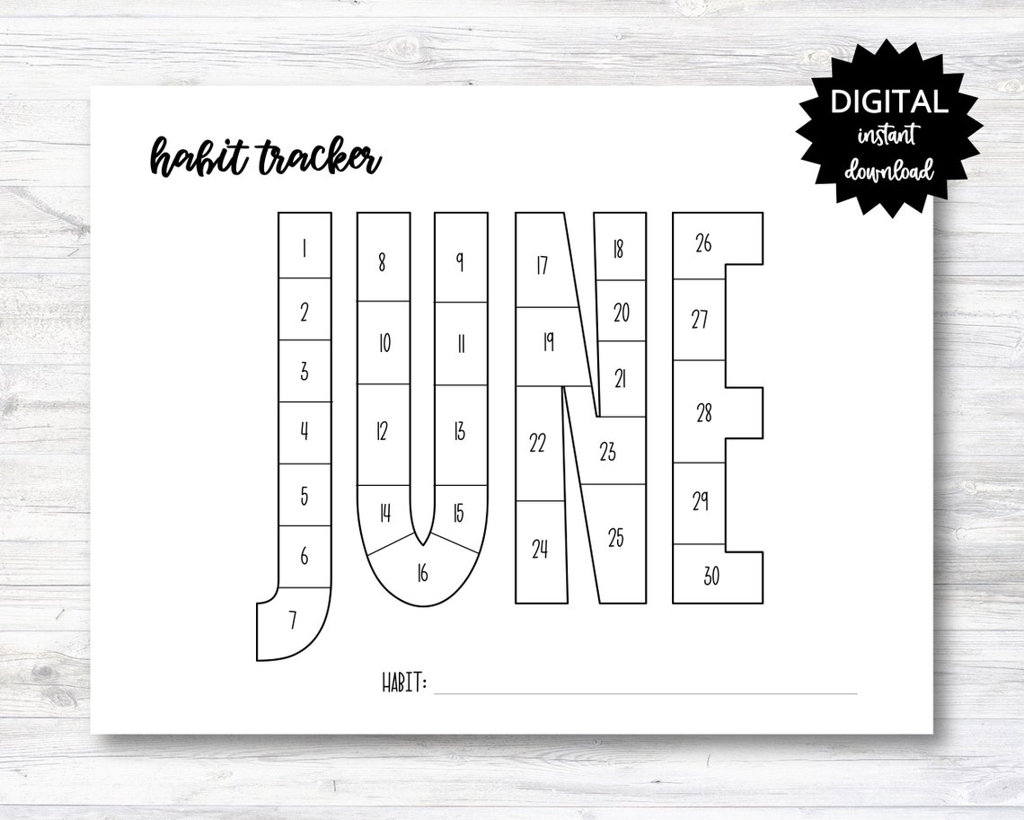 June Habit Tracker Coloring Sheet Printable Month Habit - Etsy