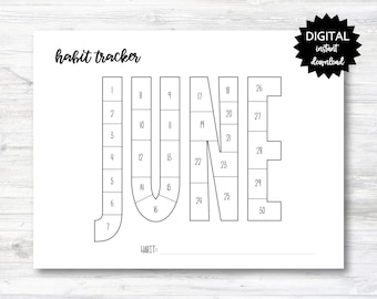 June Habit Tracker Coloring Sheet Printable | Month Fitness Tracker ...