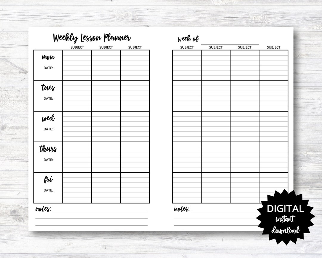 Weekly Lesson Plan, Teacher Lesson Plan Digital Download - PRINTABLE ...