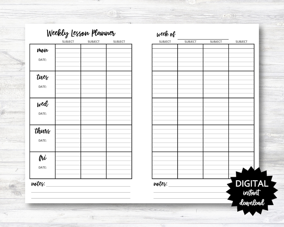 Weekly Lesson Plan, Teacher Lesson Plan Digital Download PRINTABLE N045 ...