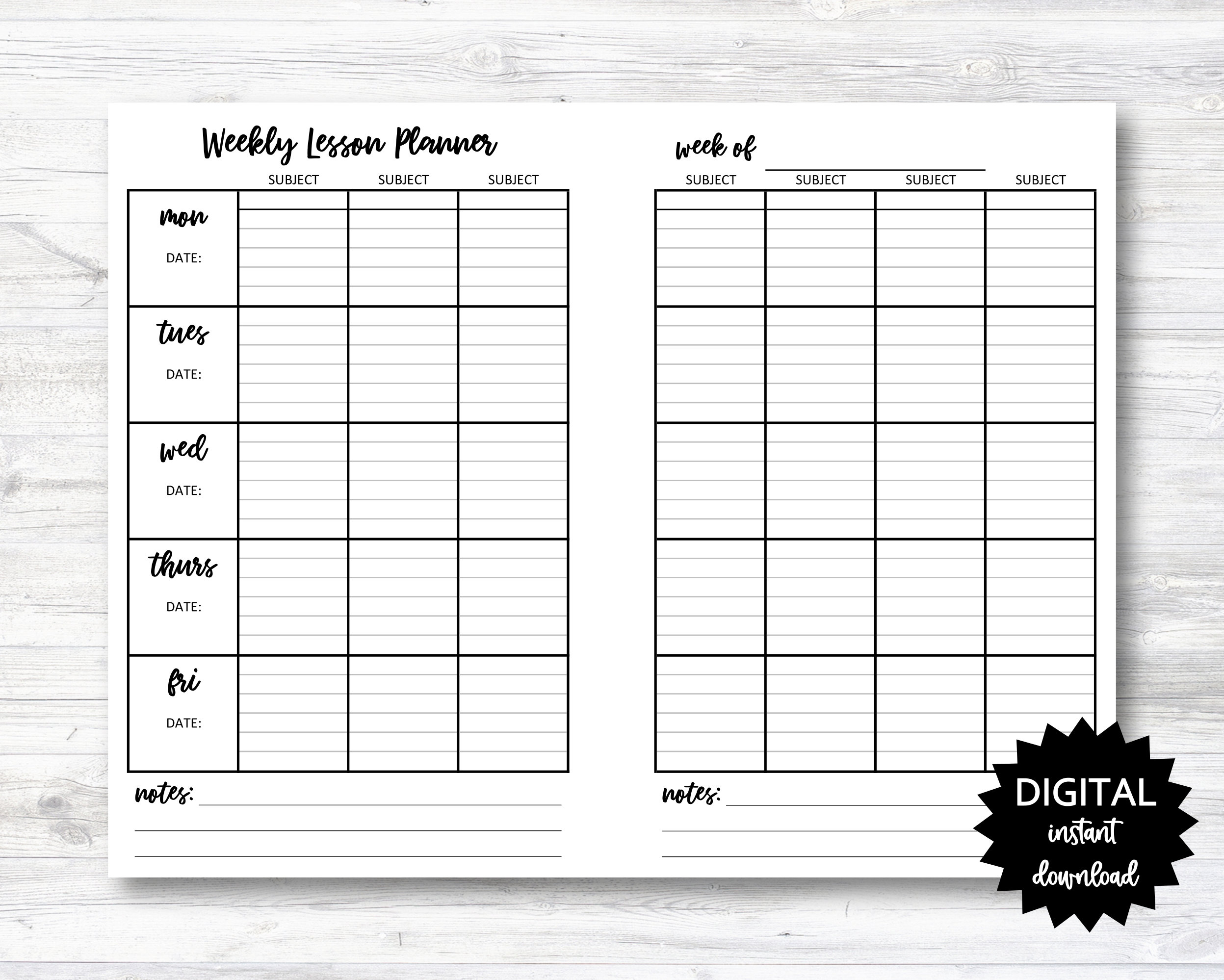 Weekly Lesson Plan, Teacher Lesson Plan Digital Download - PRINTABLE ...