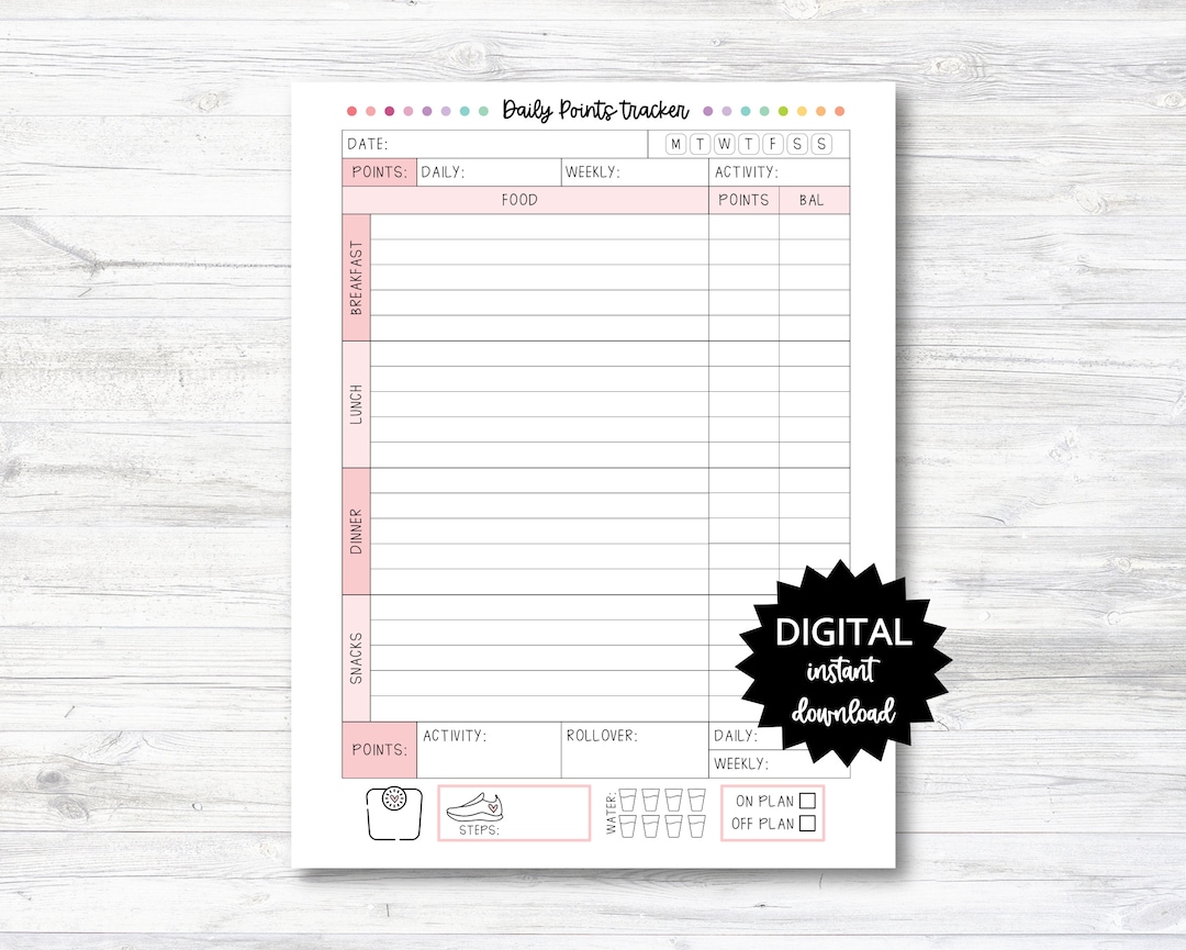 Daily Points Tracker, Points Tracking Printable, Point Tracker Planner ...
