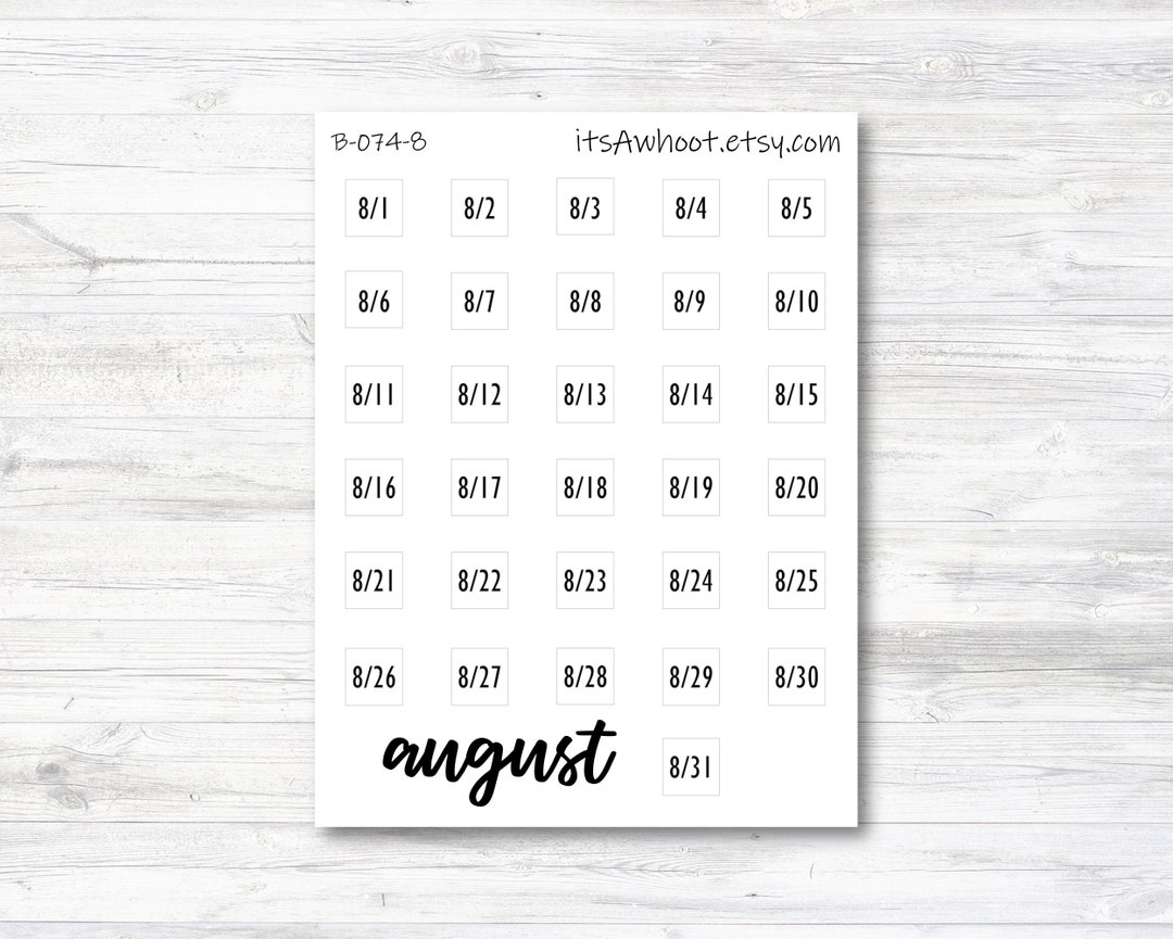 August Calendar Date Stickers (B074-8) - Etsy