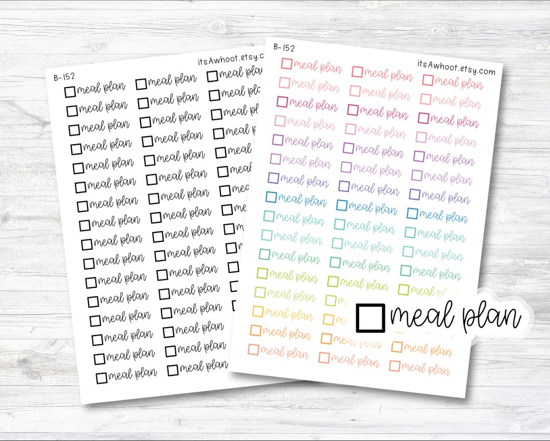 Meal Plan Stickers, Meal Plan Planner Stickers With Checkbox (B152) - Etsy