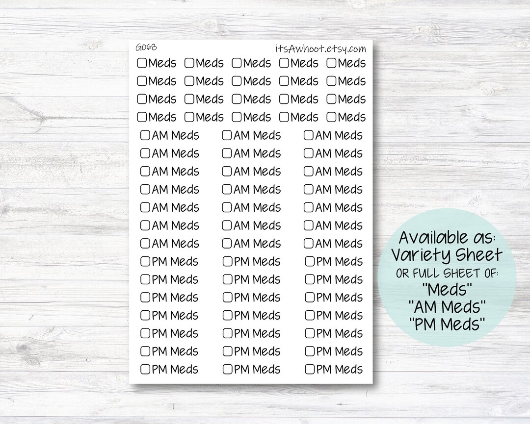 Meds With Checkbox Script Stickers AM Meds Stickers PM Meds - Etsy
