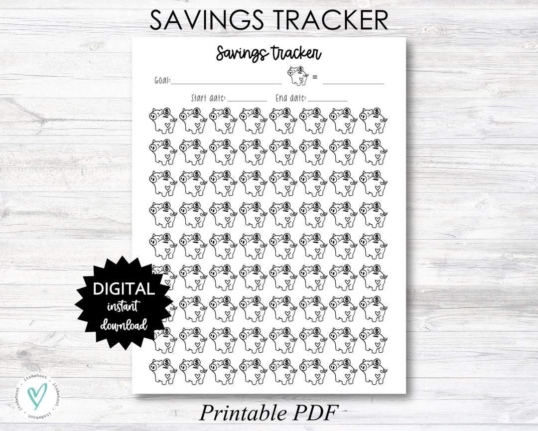 Savings Tracker Printable, Piggy Bank Savings Tracker Digital Download ...