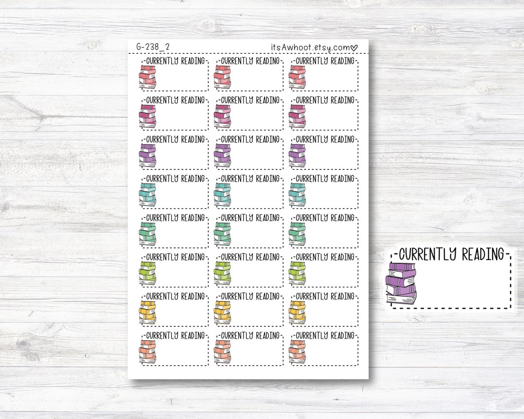 CURRENTLY READING With Book Icon Box Label Planner Stickers - LARGE .8 ...
