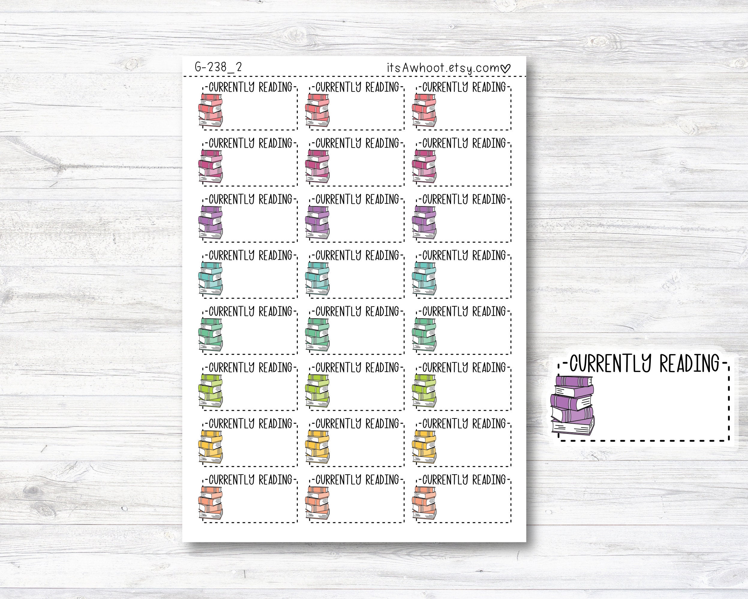 CURRENTLY READING With Book Icon Box Label Planner Stickers - LARGE .8 ...