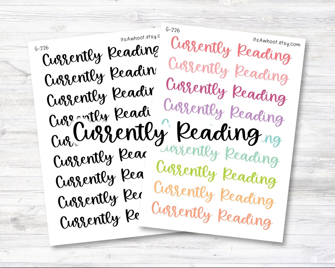 CURRENTLY READING Script Header Stickers, Currently Reading Planner ...