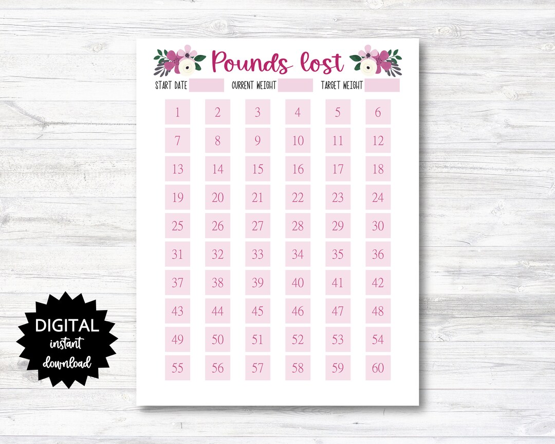 Pounds Lost Printable, 60 Pounds Lost Tracker, 60 Lbs Lost Digital ...