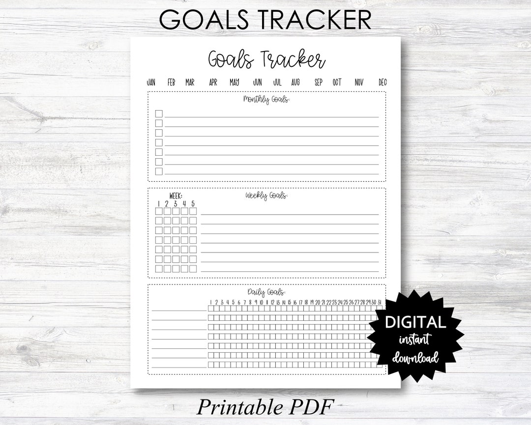 Monthly Goals Tracker, Goals Tracker Printable, Goals Worksheet Planner ...