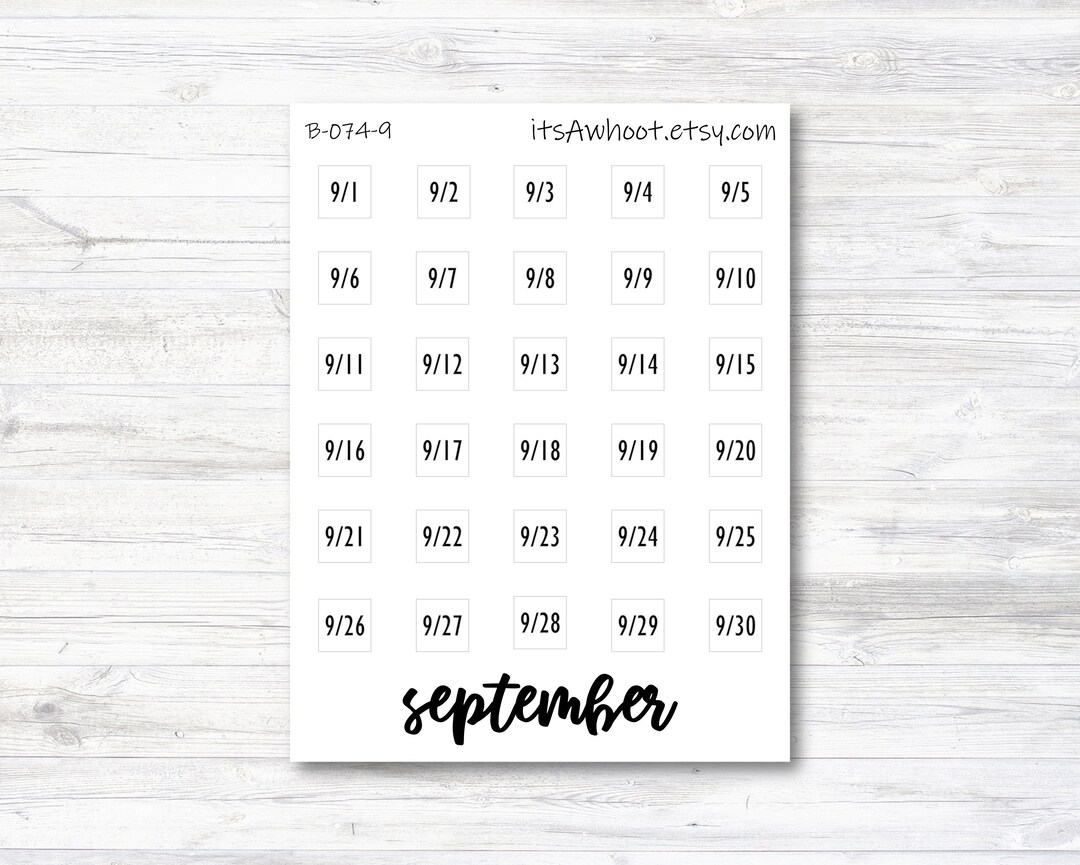September Calendar Date Stickers (B074-9) - Etsy