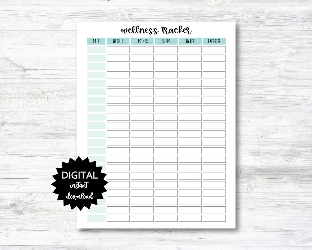 Wellness Tracking Printable, Daily Points Tracker, Weight Tracking ...