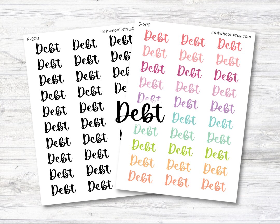 DEBT Script Header Stickers, Debt Planner Stickers (G200) - Etsy