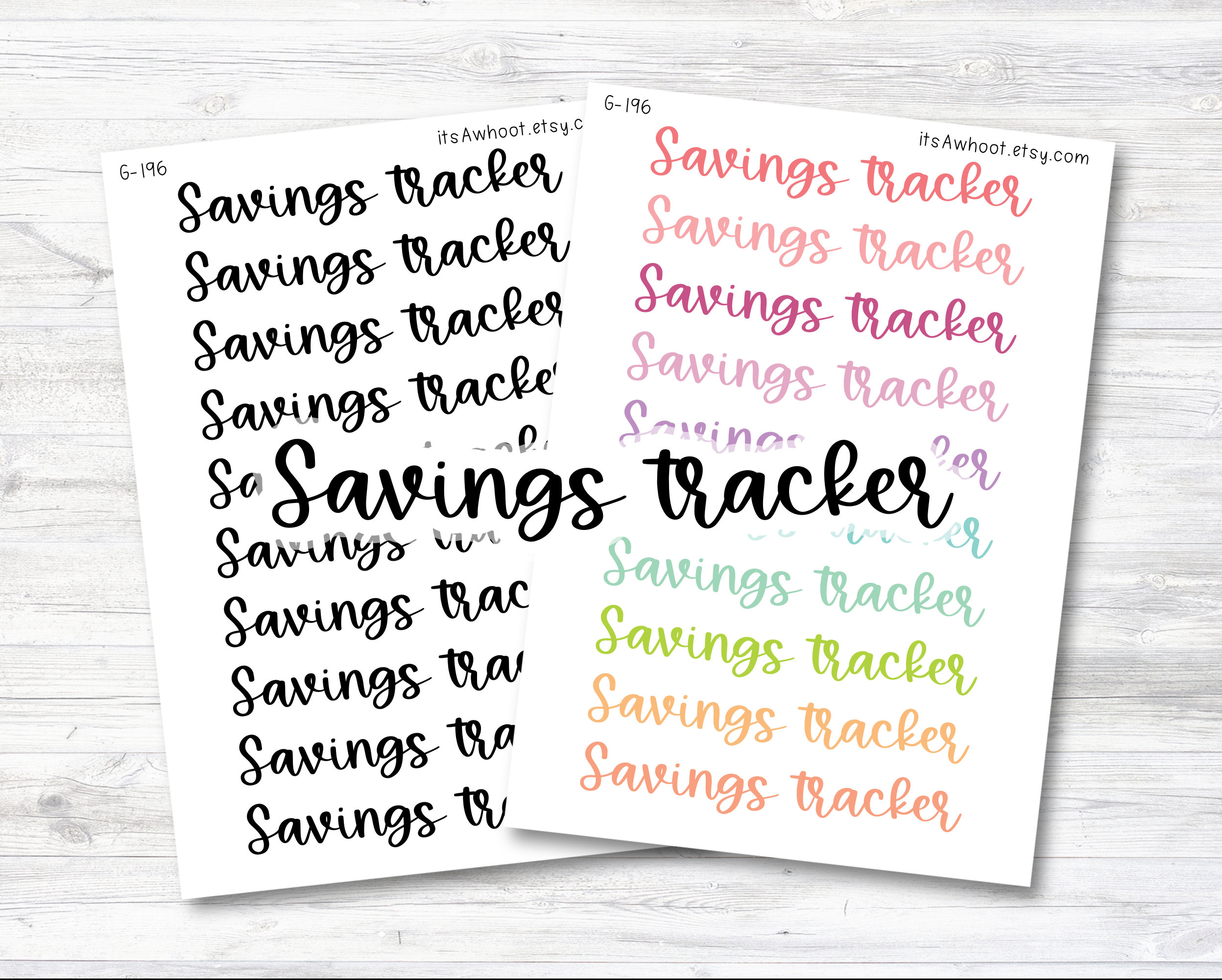 SAVINGS TRACKER Script Header Stickers, Savings Tracker Planner ...