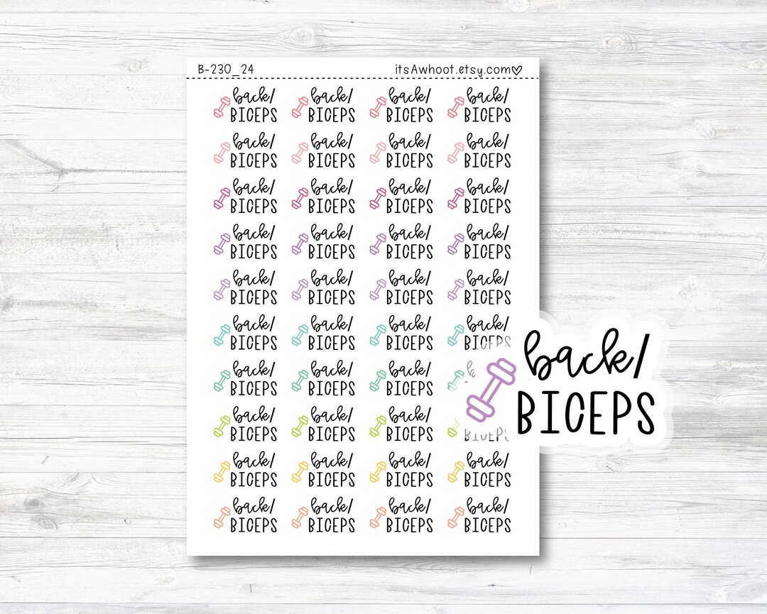 Back/biceps Script Stickers, Back/biceps Planner Stickers, Back/biceps With Dumbbell Icon ...