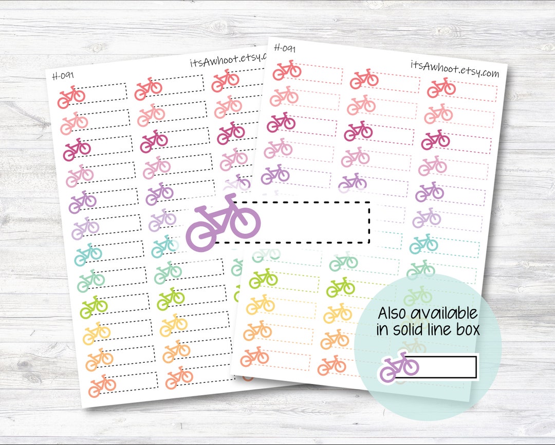 Bike / Spin / Cycle Quarter Box Label Planner Stickers - Dash or Solid ...