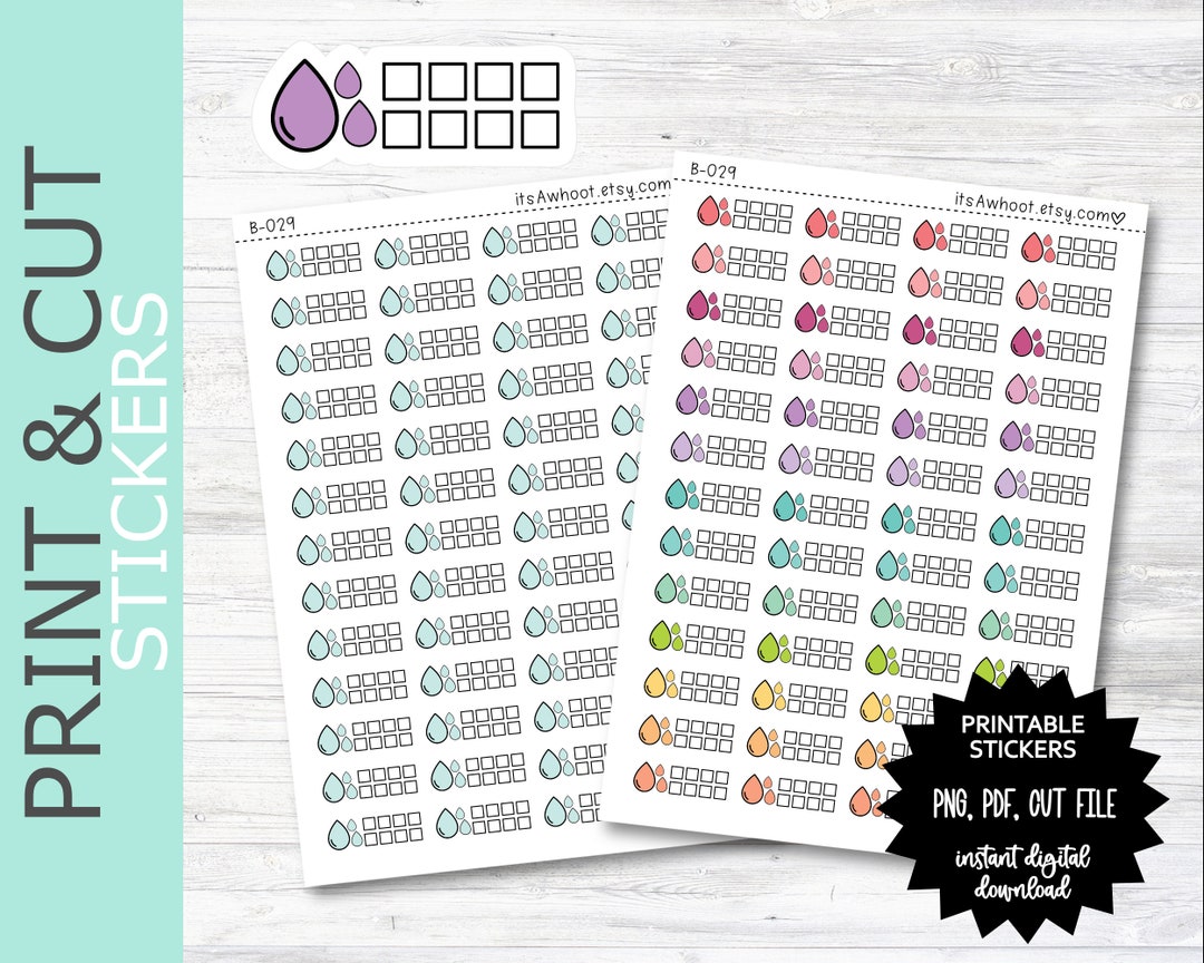 Water Tracker PRINT & CUT Planner Stickers (B029PC) - Etsy