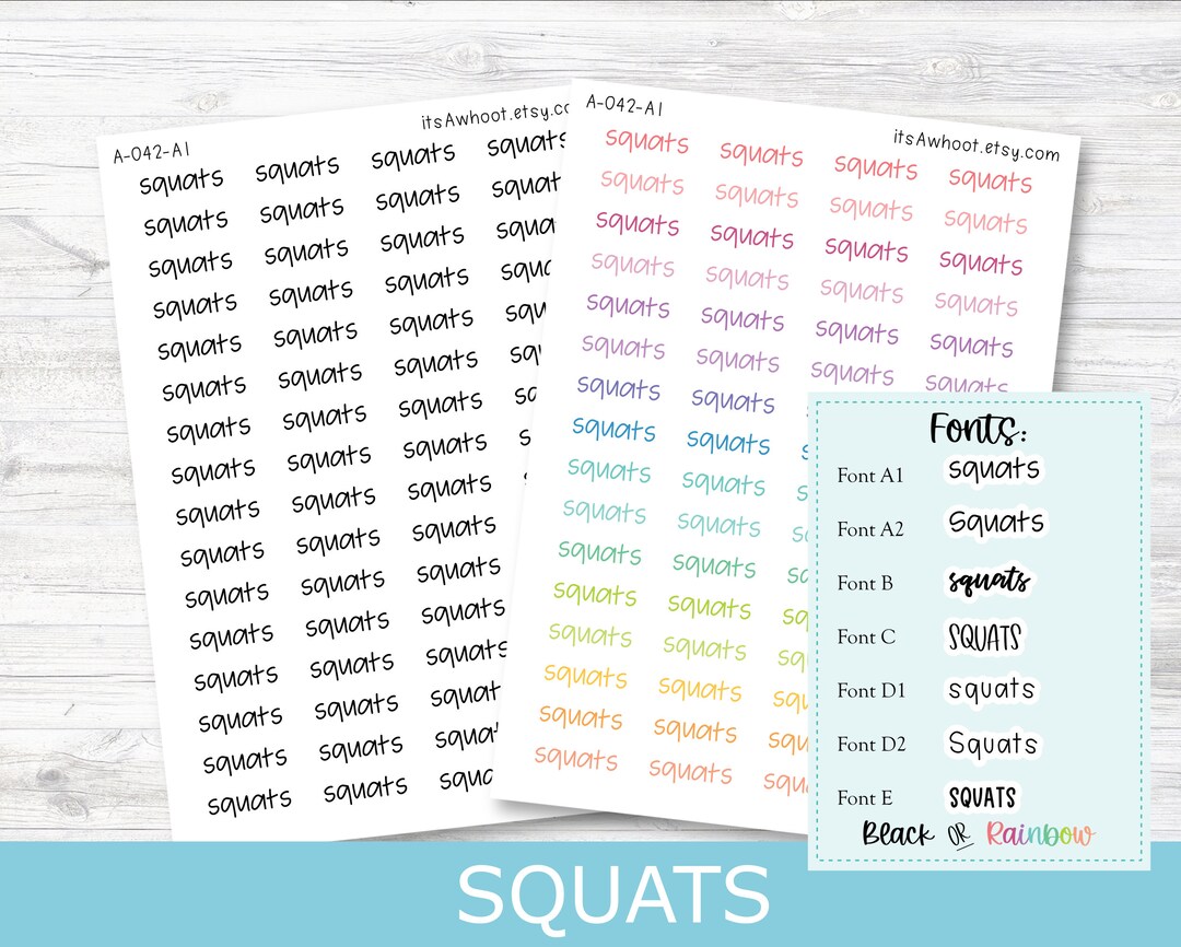 SQUATS Script Planner Stickers - Multiple Fonts/colors Available (A042 ...