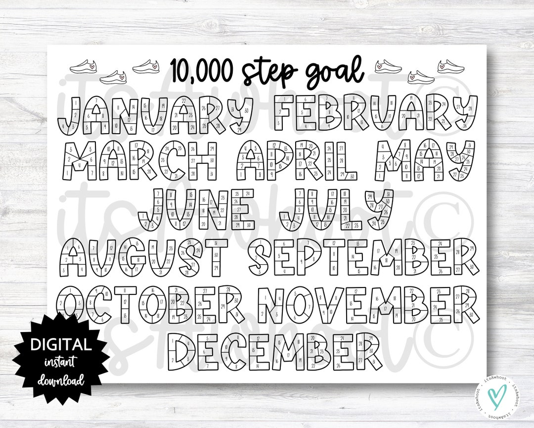 10,000 Steps Goal Tracker Coloring Page Printable, Step Tracker ...