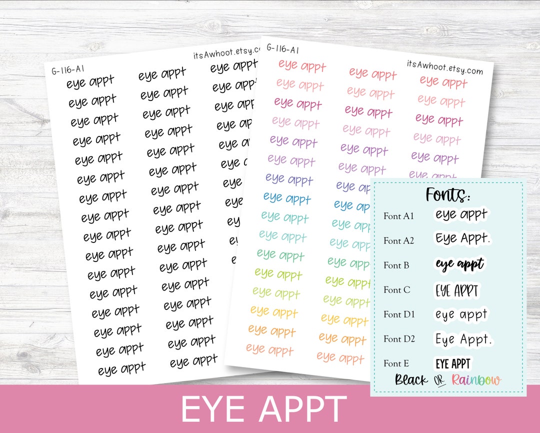 EYE APPT Script Planner Stickers - Multiple Fonts/colors Available ...