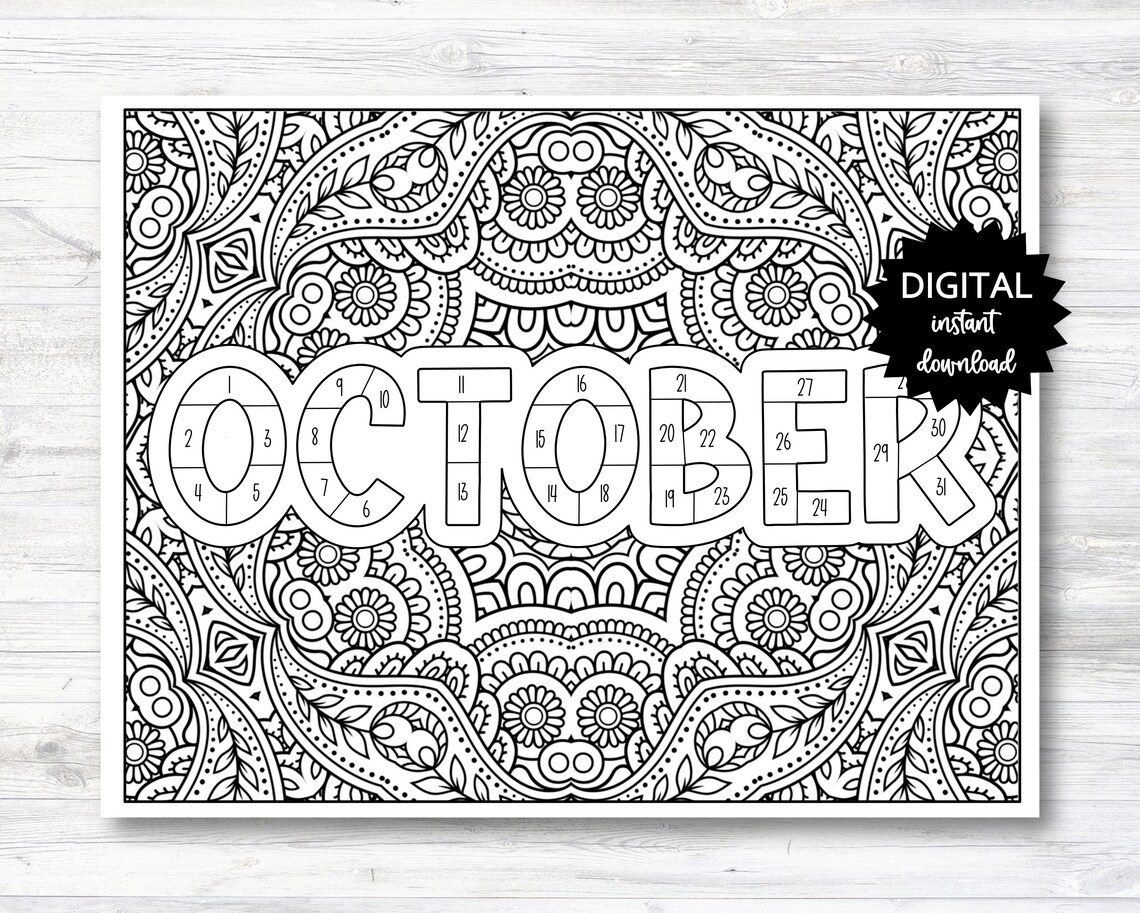 October Habit Tracker Coloring Sheet Printable Month Habit - Etsy
