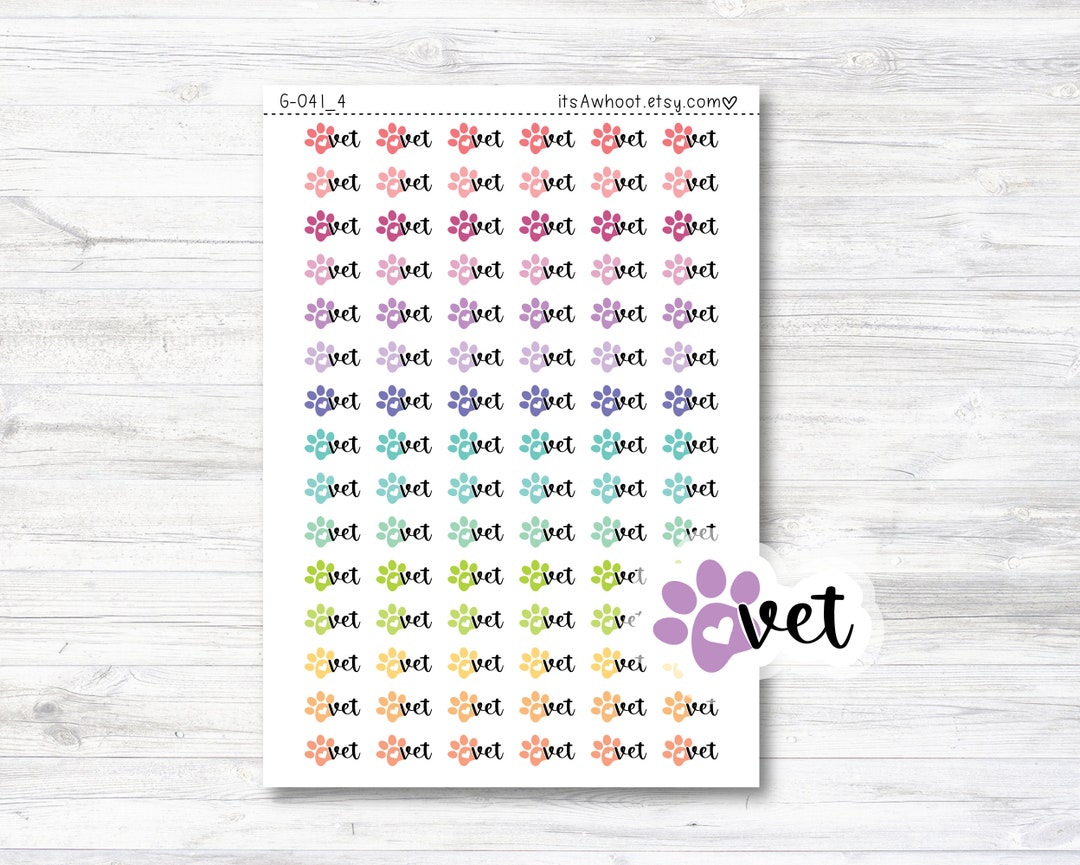 Vet Planner Stickers, Vet Paw Print Planner Stickers (G041_4) - Etsy