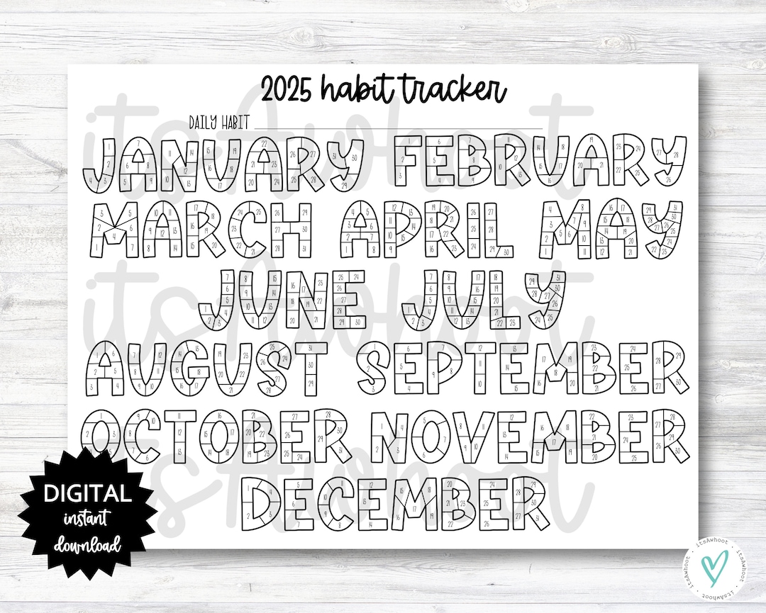 2025 Habit Tracker Coloring Sheet Printable, Month Habit Tracker ...