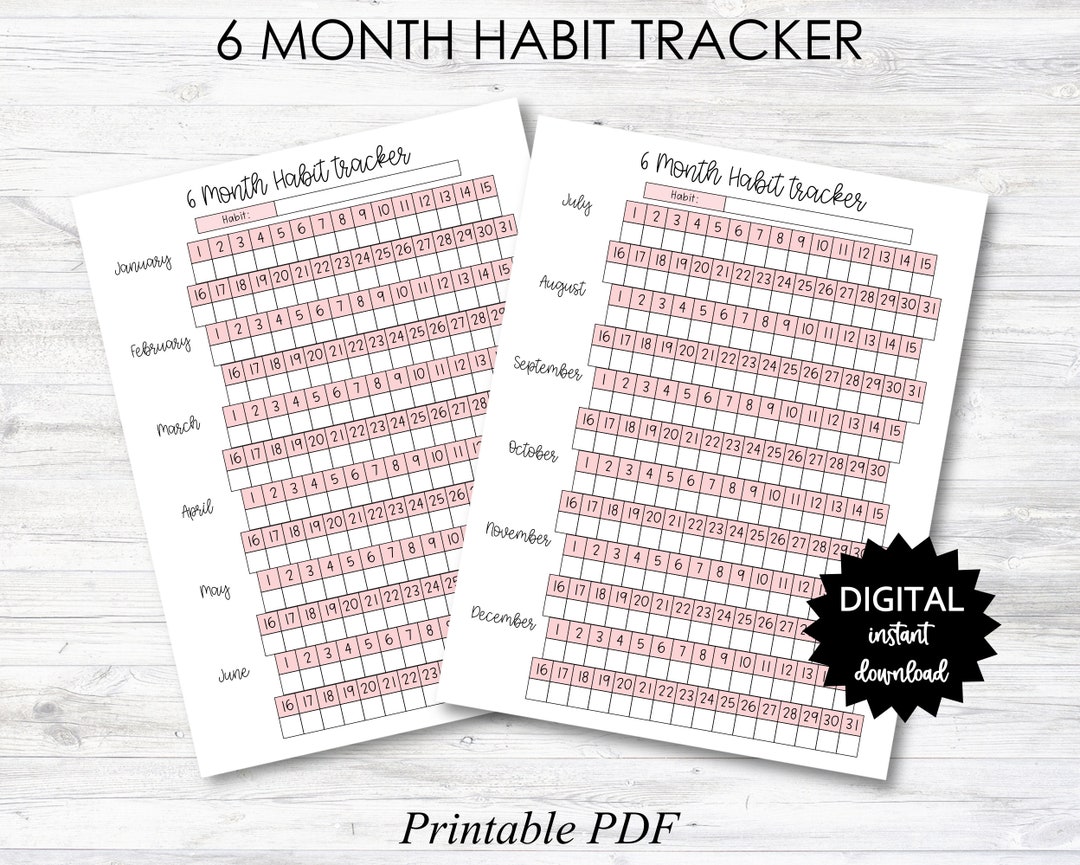 6 Month Habit Tracker Printable, Daily Habit Tracker, Month Habit ...
